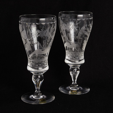 VICKE LINDSTRAND. Vinglas, 2 st, "Dalecarlia", Kosta. I originaletuier ...