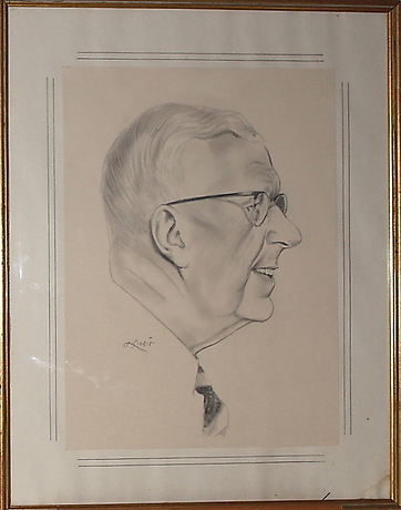 ERIC AXEL LISS SIDÉN. dibujo a lápiz, Rey Gustav el V1 Adolf, firmado ...