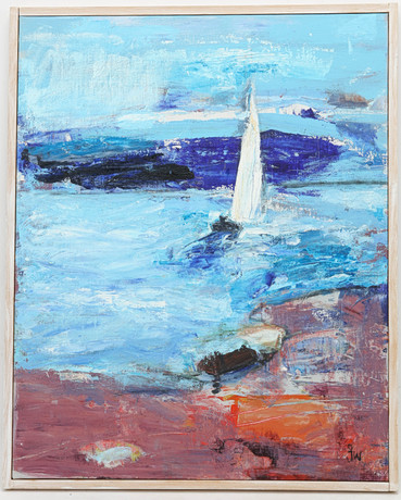 JAN WIBERG. Öljy kankaalle, "Sailor" monogrammi signeerattu JW ...