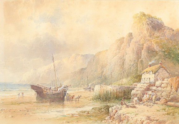 ATTRIBUTED TO EDWIN AARON PENLEY (19TH CENTURY). COASTAL SCENE WITH ...
