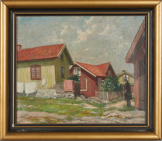 ANSHELM DAHL (1897-1964). Man with a hat in a small town idyll, signed ...
