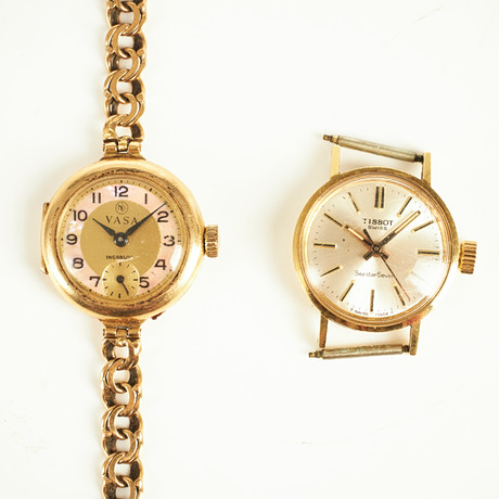 WRIST WATCH, 2 pcs., 18 k gold, Tissot resp. Vasa, the latter with ...