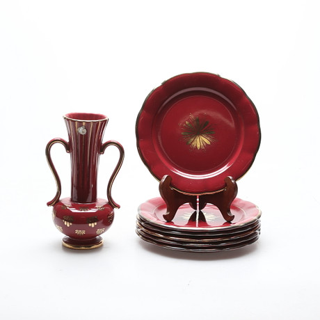 ARTHUR PERCY. VAS, ASSIETTER, 6 st, keramik, Gefle "Rubin" 1900-tal ...