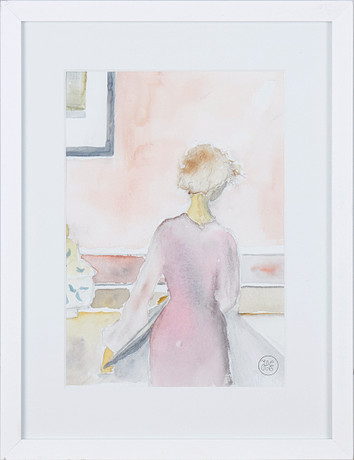 HÉLÈNE ELERT (1950). Interiör med kvinna, efter original av Vilhelm ...