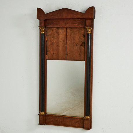 MIRROR, Karl-Johan, mahogany veneer, blackened columns and bronzed ...