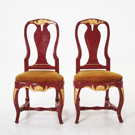 SILLAS, 1 pareja, rococó, siglo XVIII, pintadas y bronceadas ...