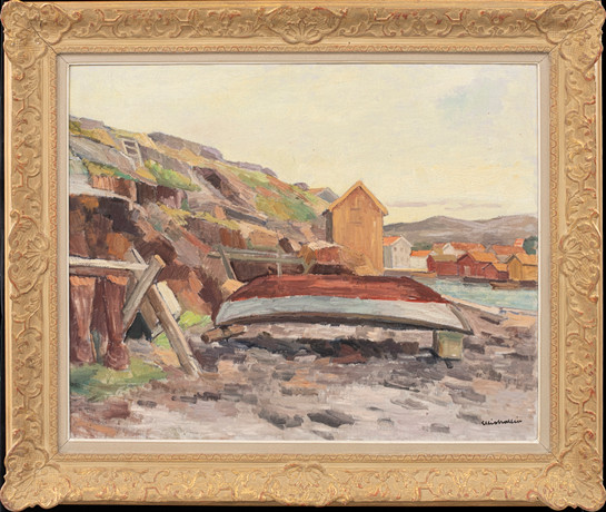 ELLIS WALLIN. "The yellow boathouse", oil on canvas, signed. Art ...