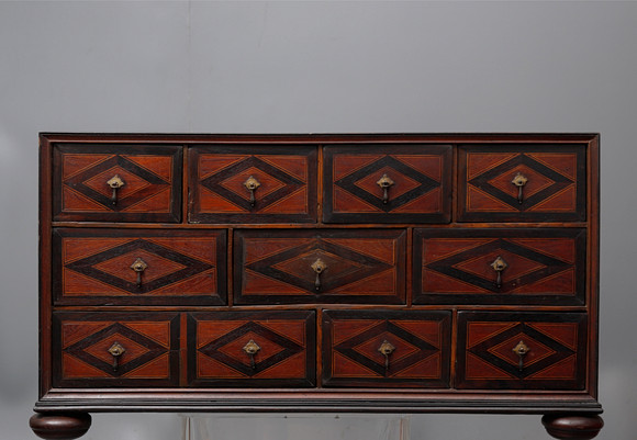 Spanish Baroque-style chest in stained wood with lemongrass marquetry ...