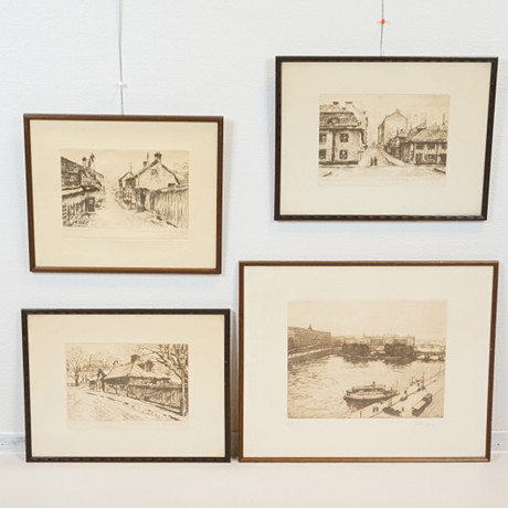 ETSNINGAR, 3 ST, ERNST HÄLLGREN, samt 1 ST ANDERS (ANDOR) HELLER. Konst ...