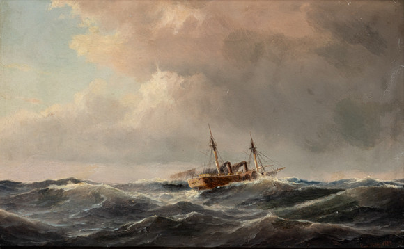 CARL LUDWIG BILLE (1815-1898). Dampfsegler in schwerer See. Kunst ...