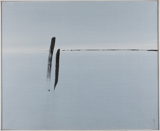 ARNE OLSSON. Två streck mot blått, olja på duk, signerad. Konst ...