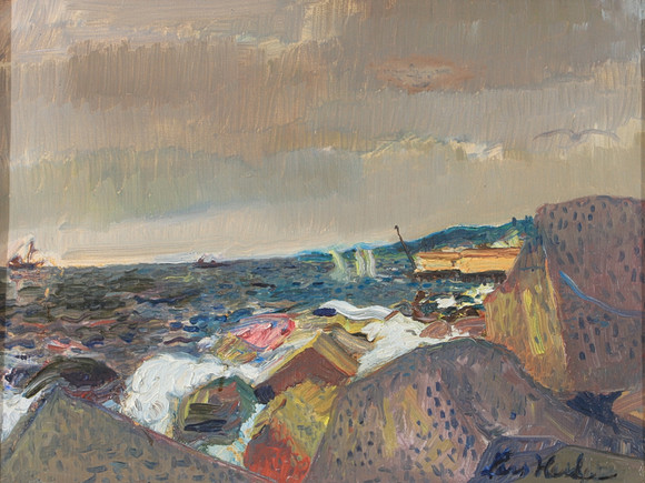 LARS HERDER. Kustparti, olja på duk, signerad. Konst - Måleri - Auctionet