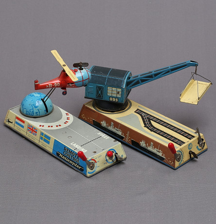 BILLER Helicopter and crane, clockwork, 1950s, Western Germany. Toys ...