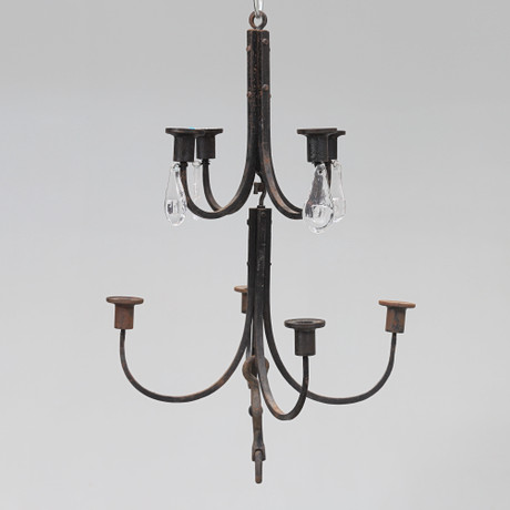 ERIK HÖGLUND. Attributed to. chandelier, forging & glass prisms, 20th ...