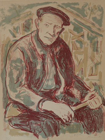 ALBIN AMELIN. Seated man, color lithograph, signed, numbered 26/250 ...