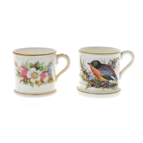 A ROYAL WORCESTER MINIATURE CYLINDRICAL MUG PAINTED WITH FLOWERS ...