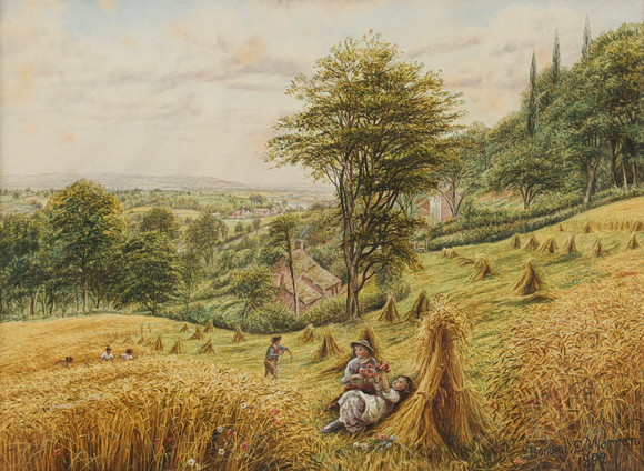 BONOMI EDWARD WARREN, 19th century, child in landscape, watercolor. Art ...