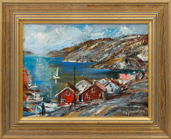 ALF JOHANSSON. Fiskeläge, olja på duk, signerad. Konst - Måleri - Auctionet