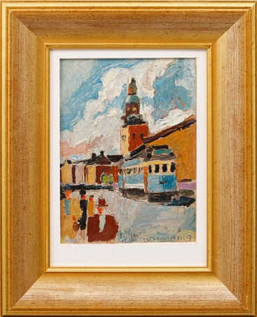 WILHELM HENNING. "Brunnsparken with the German church, oil on Board ...