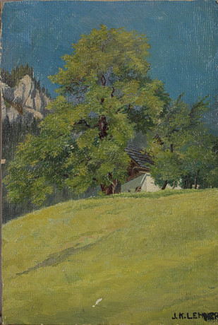 JOSEF LEHNER. Alpine landscape with houses, oil on Board, signed ...