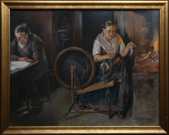 ALF WALLANDER. Interior with man and woman. Pastel. Signed and dated 94 ...