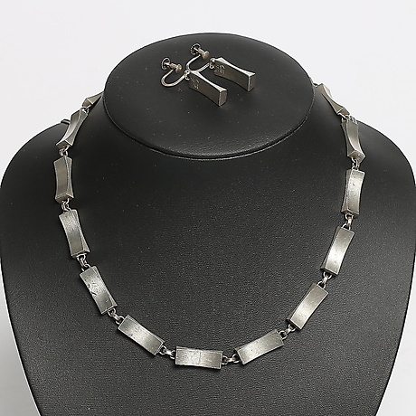 COLLIER and EARRINGS, pewter, Erik Fransson, Art-Pewter, 1959. Silver ...