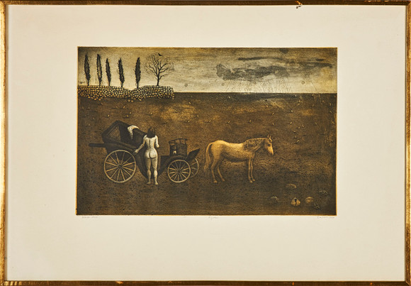 EMIR DRAGULJ. "Fijaker" (the wagon), aquatint etching, signed and dated ...