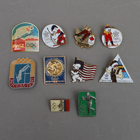 PINSIT, 10 kpl, olympialaiset, olympialaiset, 1970/80-luku. Kolikot ...