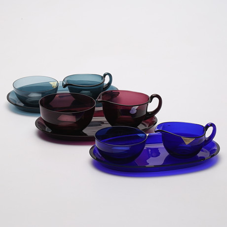 SOCKERSKÅL, GRÄDDKANNA OCH BRICKA, 3 set, glas, "Ingrid", William ...