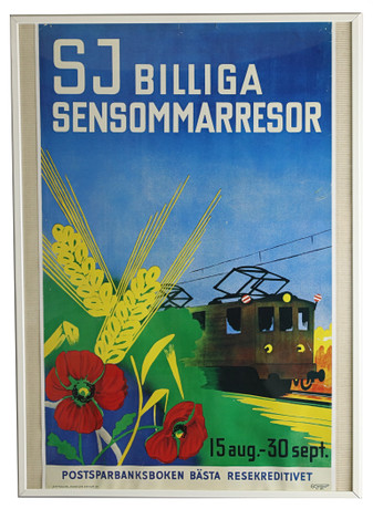 POSTER, SJ Reklam, "Billiga sensommarresor". Konst - Grafik - Auctionet
