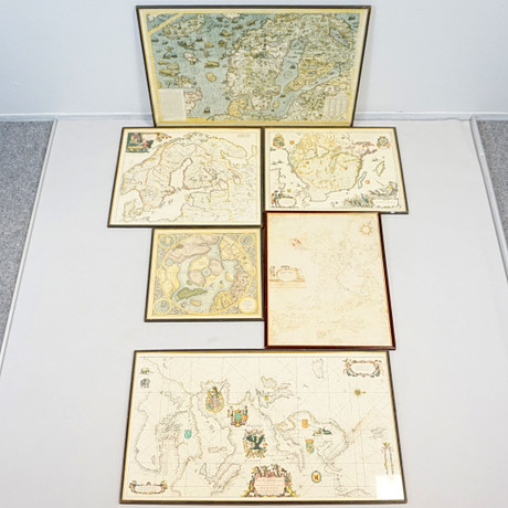 INRAMADE KARTOR, 5 +1 st, tryck, "Sex Berömda Kartblad", Bonniers ...