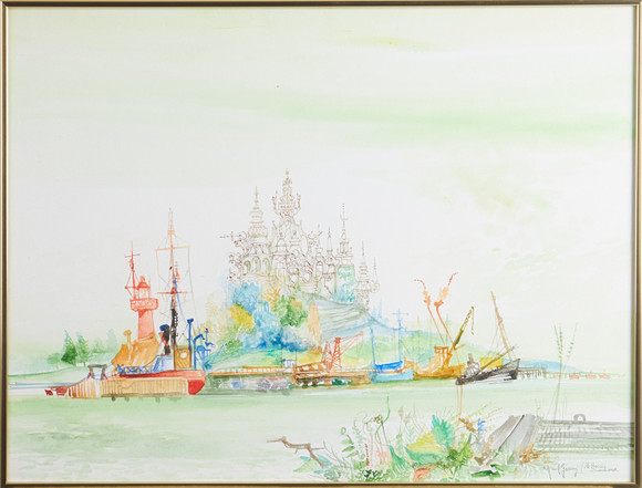 MARCEL GENAY (France born 1929): Port motif, signed Marcel Genay ...