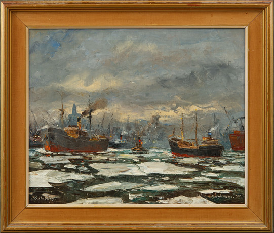 KURT ERIK HEINONEN. "Gothenburg", oil on canvas, signed and dated 55 ...