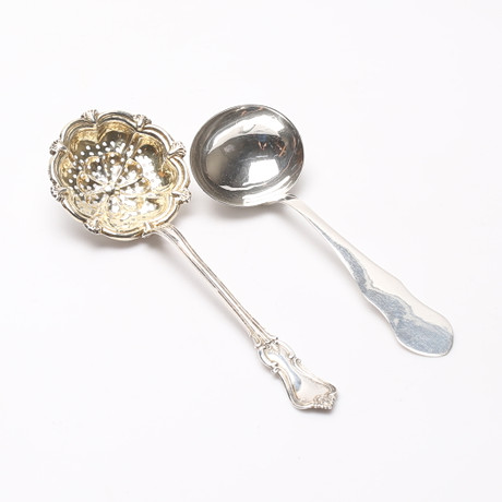 SUGAR STREAMER and SAUCE SPOON, silver, 19th century, weight approx. 94 ...