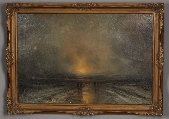 AUGUSTE VAN HIER (XIX-XX). Country road with figures in dusk, signed ...