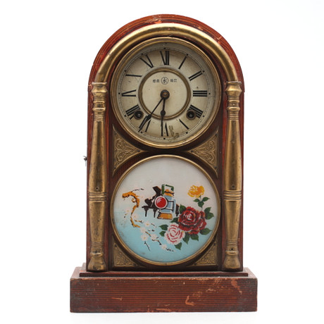 TABLE CLOCK, wooden frame, China, marked: Yung Kong clock Manufacturers ...