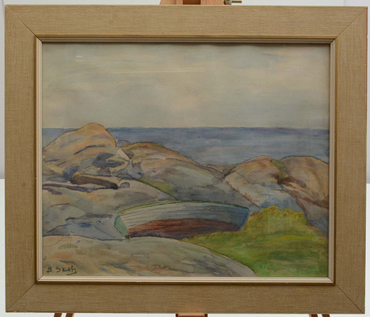 BEDA SETH. Strand med båt. Akvarell. Konst - Måleri - Auctionet