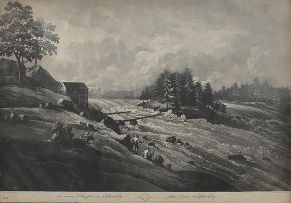 JOHAN FREDRIK MARTIN. Una pequeña cascada en Elfkarleby, aguafuerte y ...
