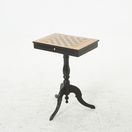 CHESS TABLE on plinth, end of the 19th century, box in the edge ...