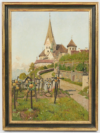 ADOLF FISCHER. Painting, South Tyrol Cemetery, 1887. Art - Paintings ...