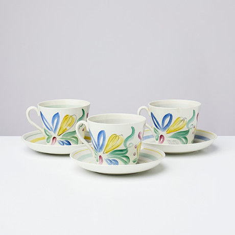 LILLEMOR MANNERHEIM. Tekoppar med fat, 2+1 delar, "Tropik", Gefle ...