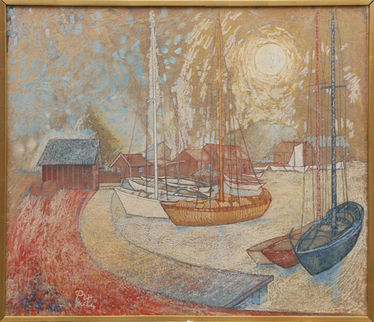 WALTER HEIDER. ACUARELA sobre papel, Motivo de Stensö, Kalmar, firmado ...