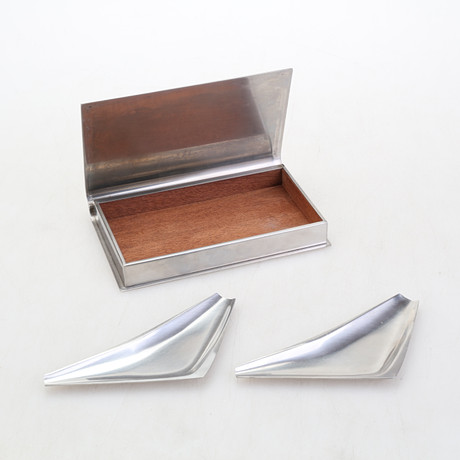 CIGAR BOX & ASHTRAY, 3 parts, Gense, stainless, Pierre Forsell, 1950s ...