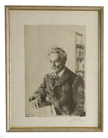 ANDERS ZORN. Tryck, August Strindberg, signerad i trycket. Konst ...