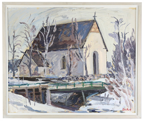 BERTIL BERTELL. olja på pannå, "Enångers gamla kyrka", signerad. Konst ...