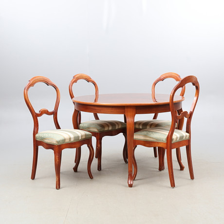 DINING GROUP, 5 parts, rococo style, Alsterbro, mahogany. Furniture ...