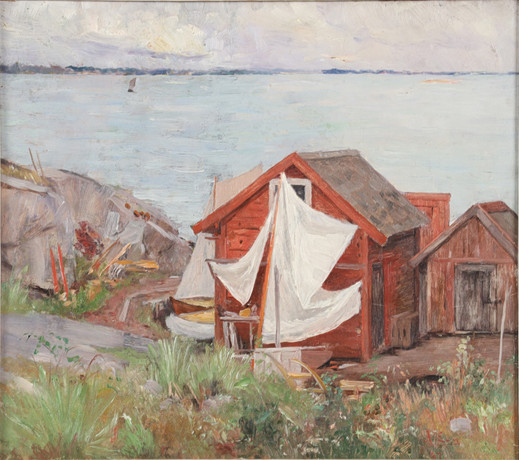 AXEL LINDMAN (1848-1930) "Sjöbodar", oil on Board. Art - Paintings ...