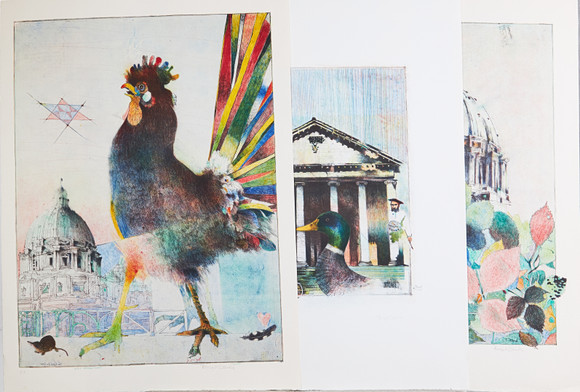 BENGT LANDIN. Petersdom, Rom, 3 Stk., Lithographien, Künstlerexemplare ...
