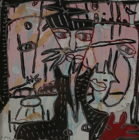 CAMILLA PYK. Komposition med ansikten, blandteknik, signerad C PYK ...