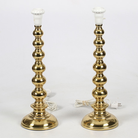 BORDSLAMPOR, ett par, gulmetall, Aneta, 1900-talets andra hälft ...